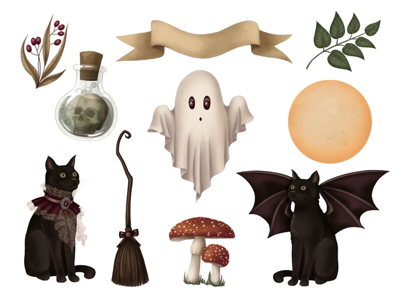 Cute Halloween PNG Clipart Bundle Vol 2, Spooky Season Images Set ...
