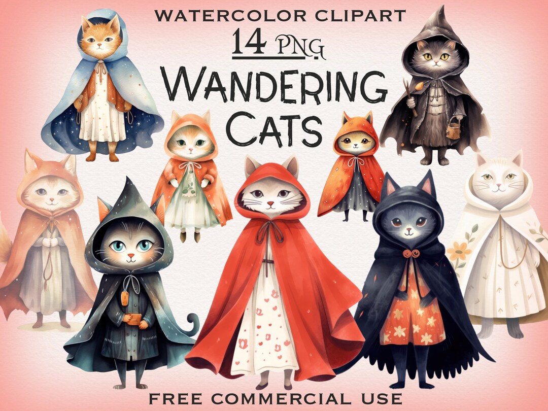 Wandering Cat PNG Bundle, Watercolor Cat Png, Funny Cat Png, Cat Lovers ...