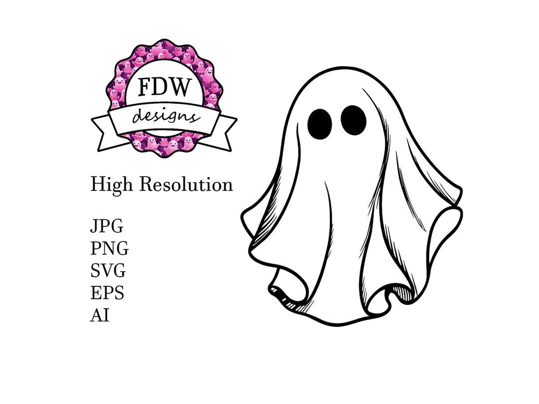 Ghost SVG, Linocut Black Outline Svg File, Spooky Season Halloween ...