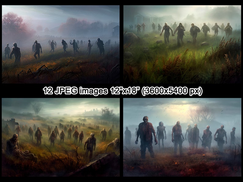 Horror Zombie Clipart Foggy Fields Spooky Zombies Halloween - Etsy