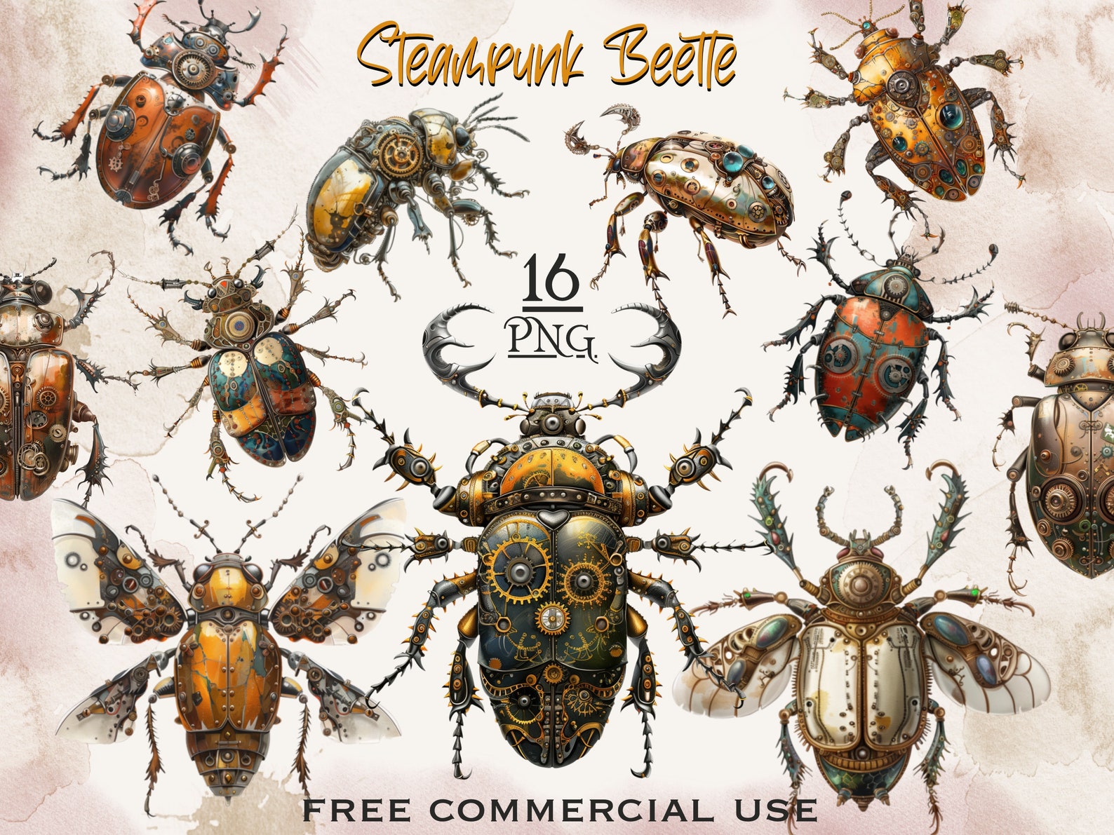 Steampunk Beetle PNG Bundle, Mechanical Beetles Clipart, Steampunk Art ...