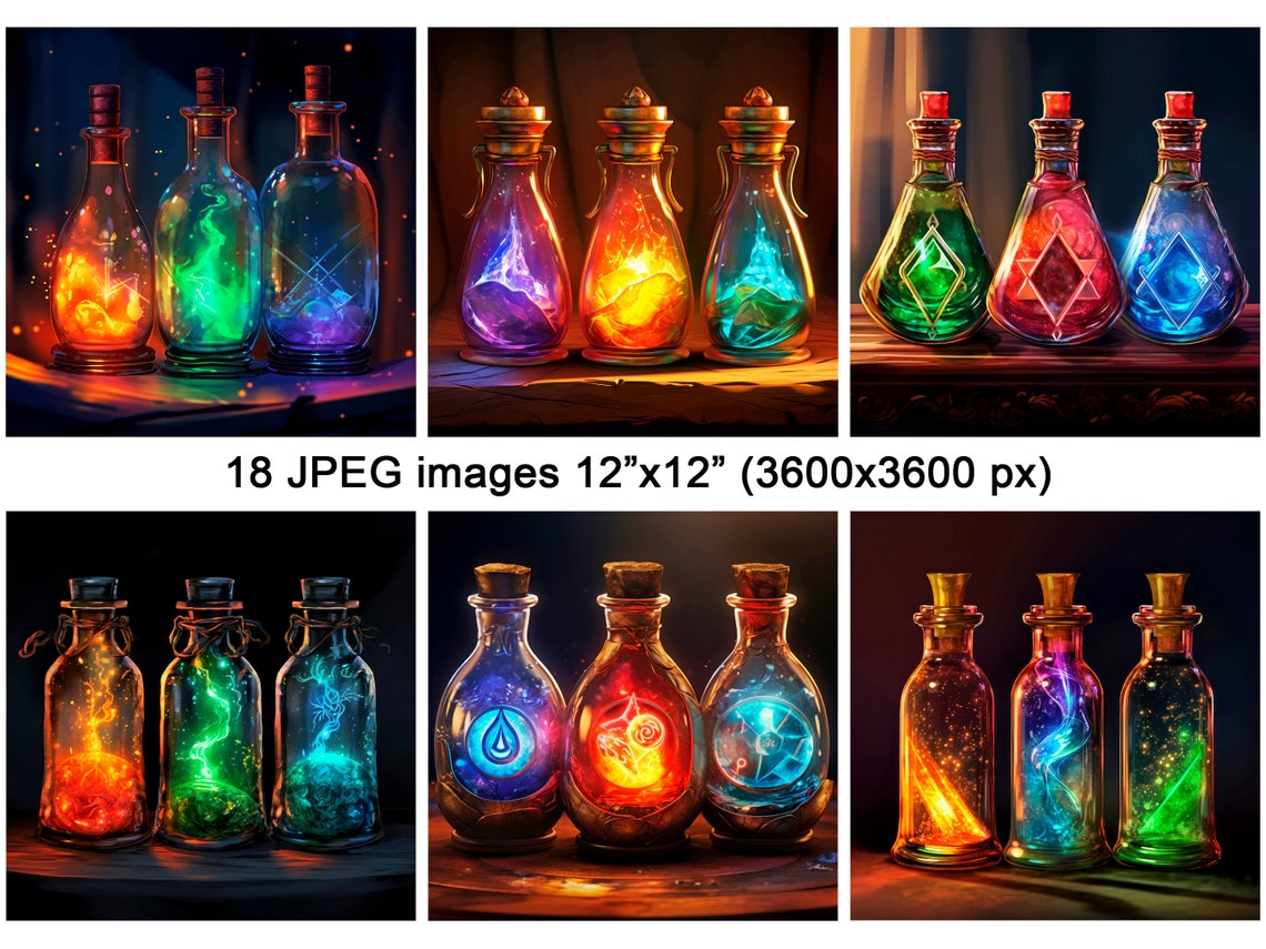 Magical Bottles Clipart, Witch Potion Bundle, Witchcraft Wiccan Artwork ...