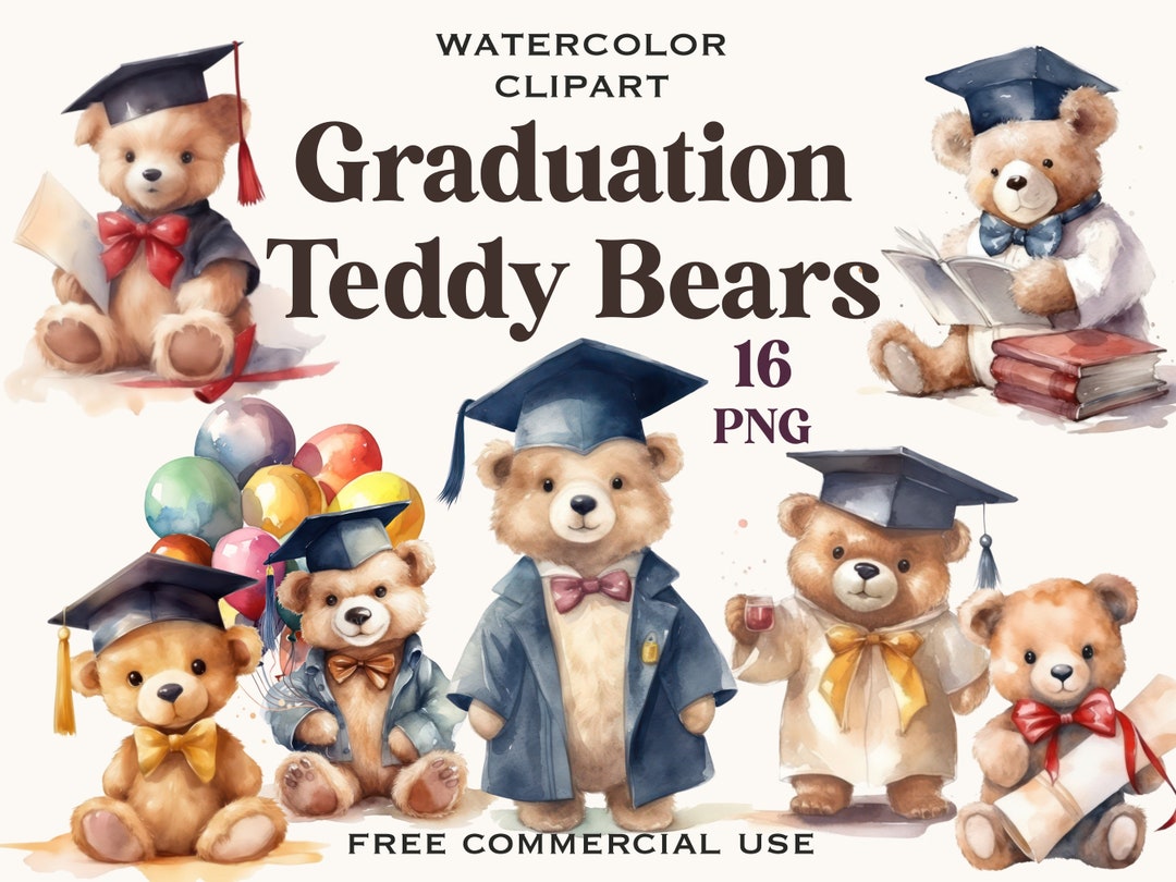 Teddy Bear Graduation Clipart, School Kids Watercolor Images Bundle ...