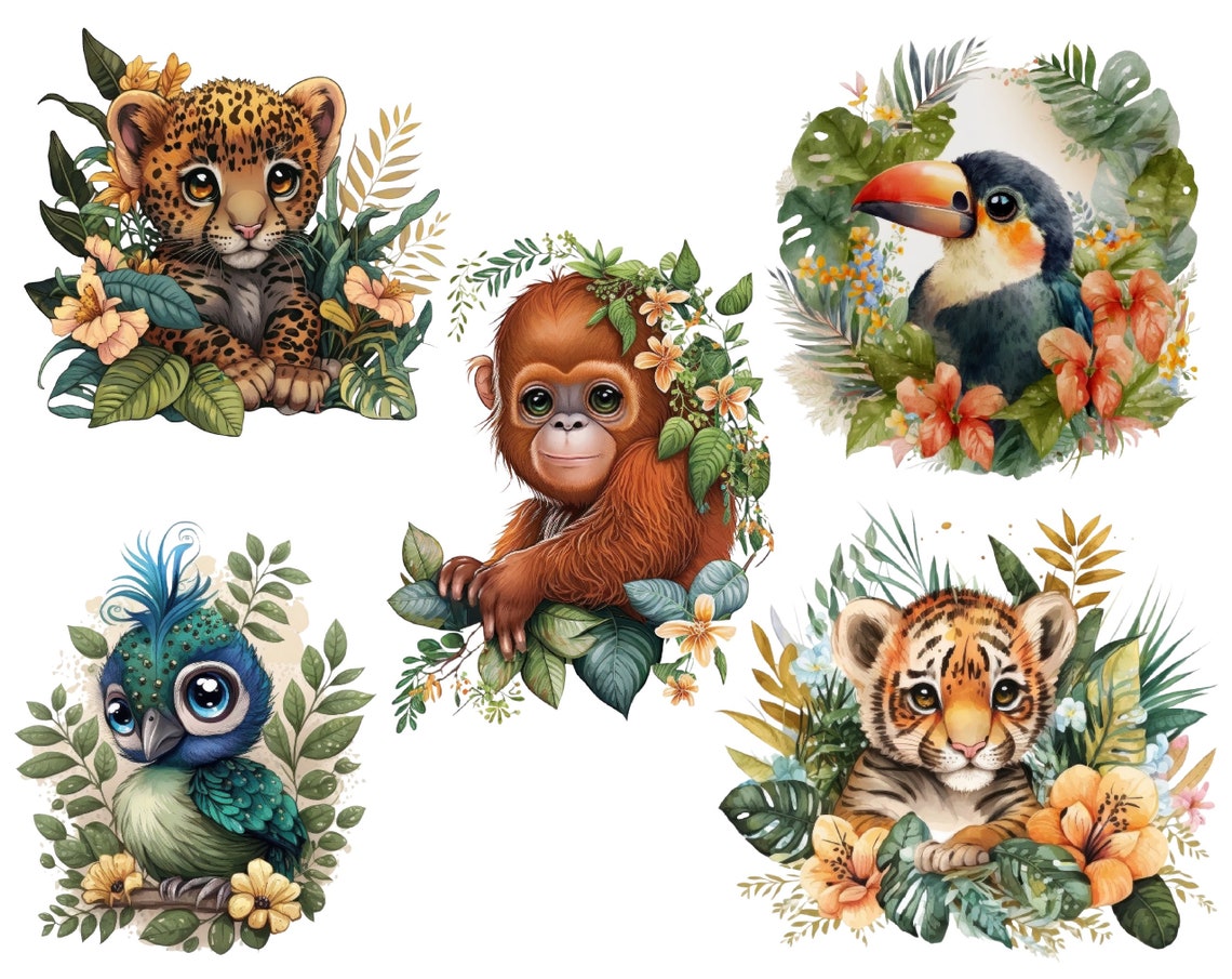 Jungle Animals Png, Cute Animal Clipart, Baby Animal Clipart, Baby ...