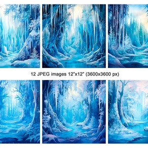 Frozen Forest Bundle, Fairytale Landscape Art, Winter Forest Painting ...