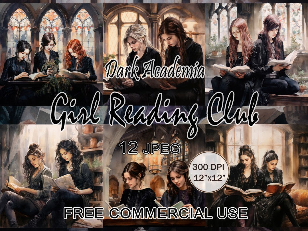 Dark Academia Girl Reading Club Clipart, Dark Aesthetic Book Worm ...