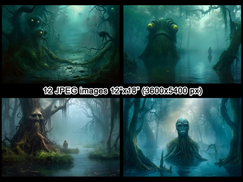 Scary Swamp Clipart, Marsh Monster Clipart, Dark Forest Art, Dark ...