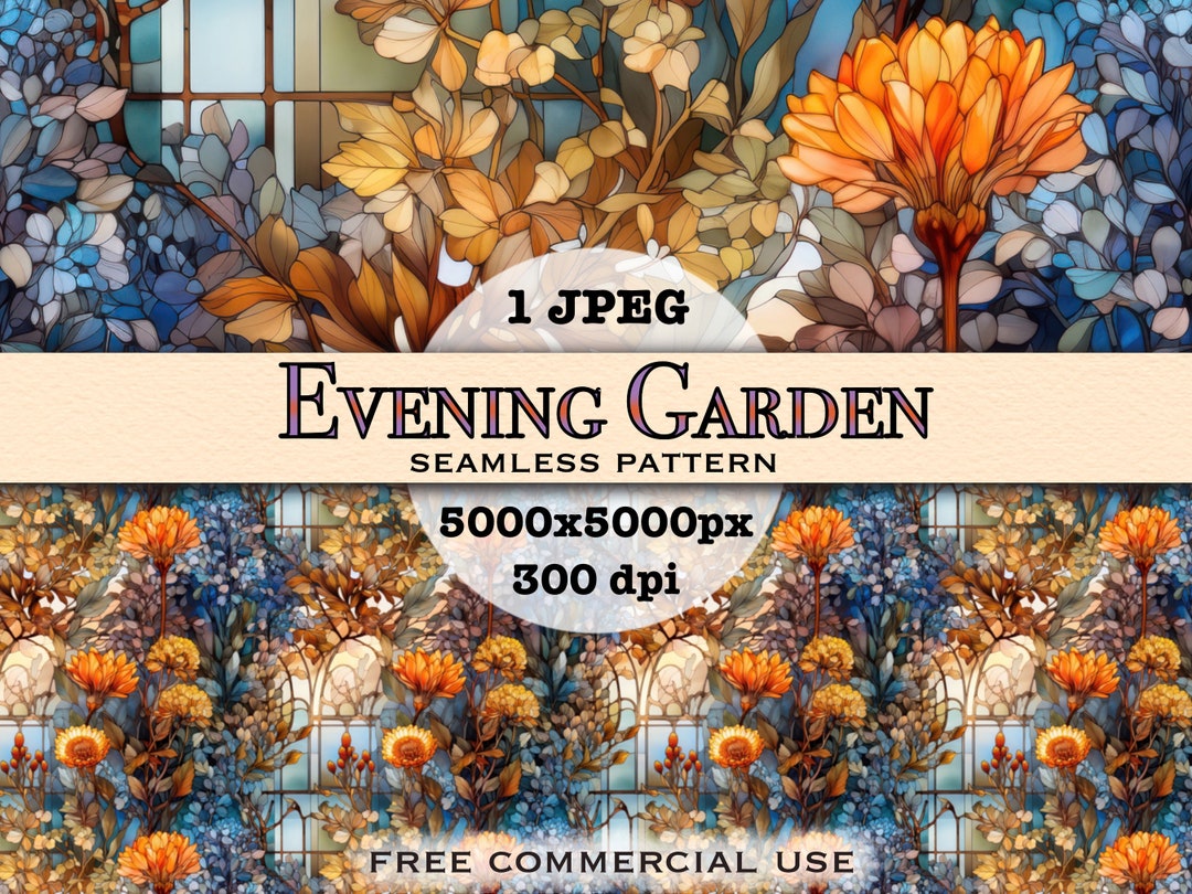 Flower Garden Seamless Pattern, Stained Glass Flower Digital Paper ...