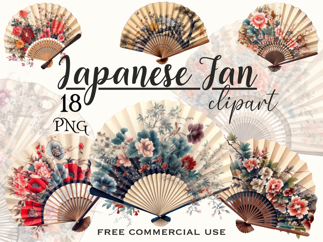 Japanese Fan Clipart, Oriental Floral Women Accessories Images Bundle ...