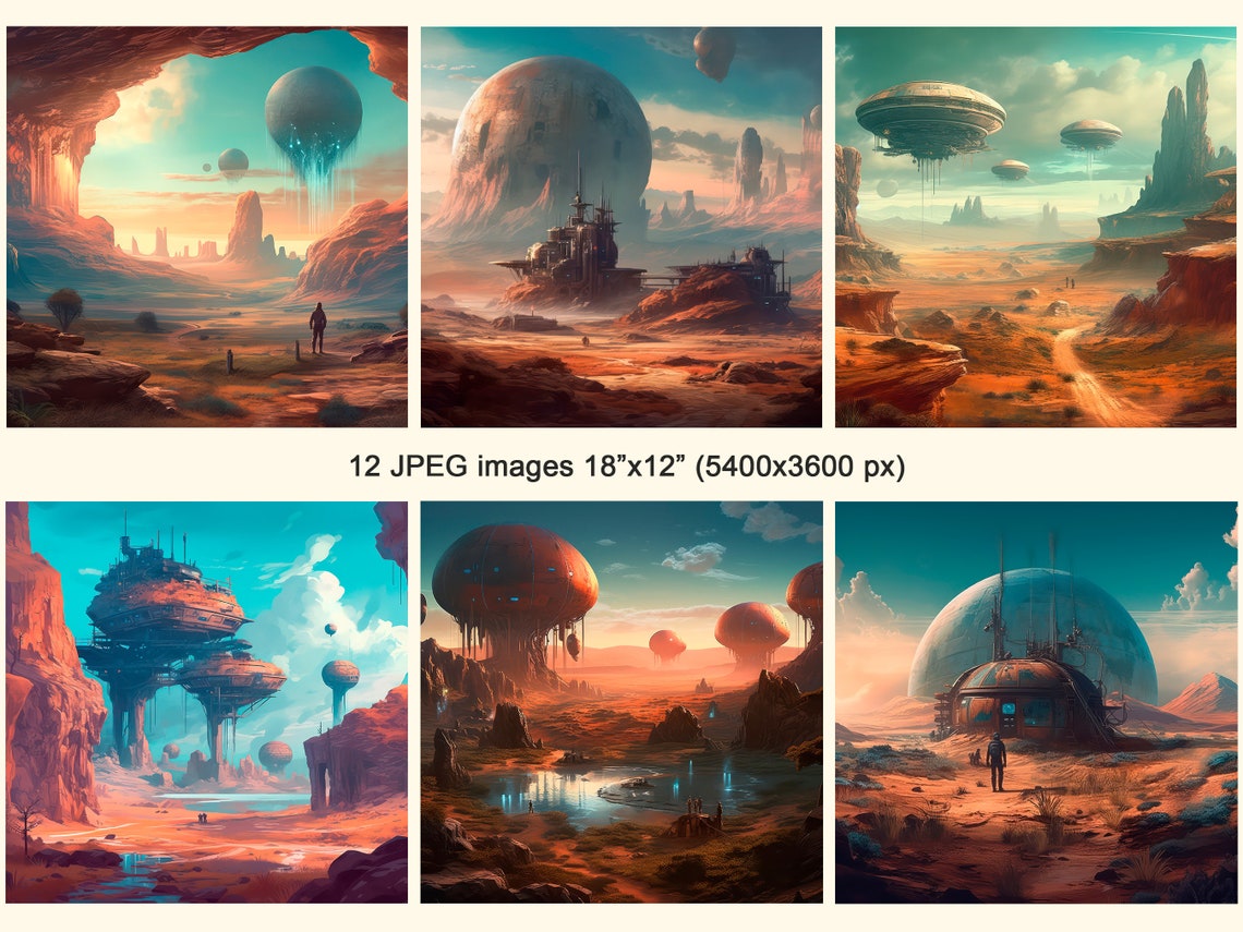 Sci-fi Planet Clipart, Outer Space Fantasy Landscape Images Bundle ...
