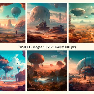 Sci-fi Planet Clipart, Outer Space Fantasy Landscape Images Bundle ...