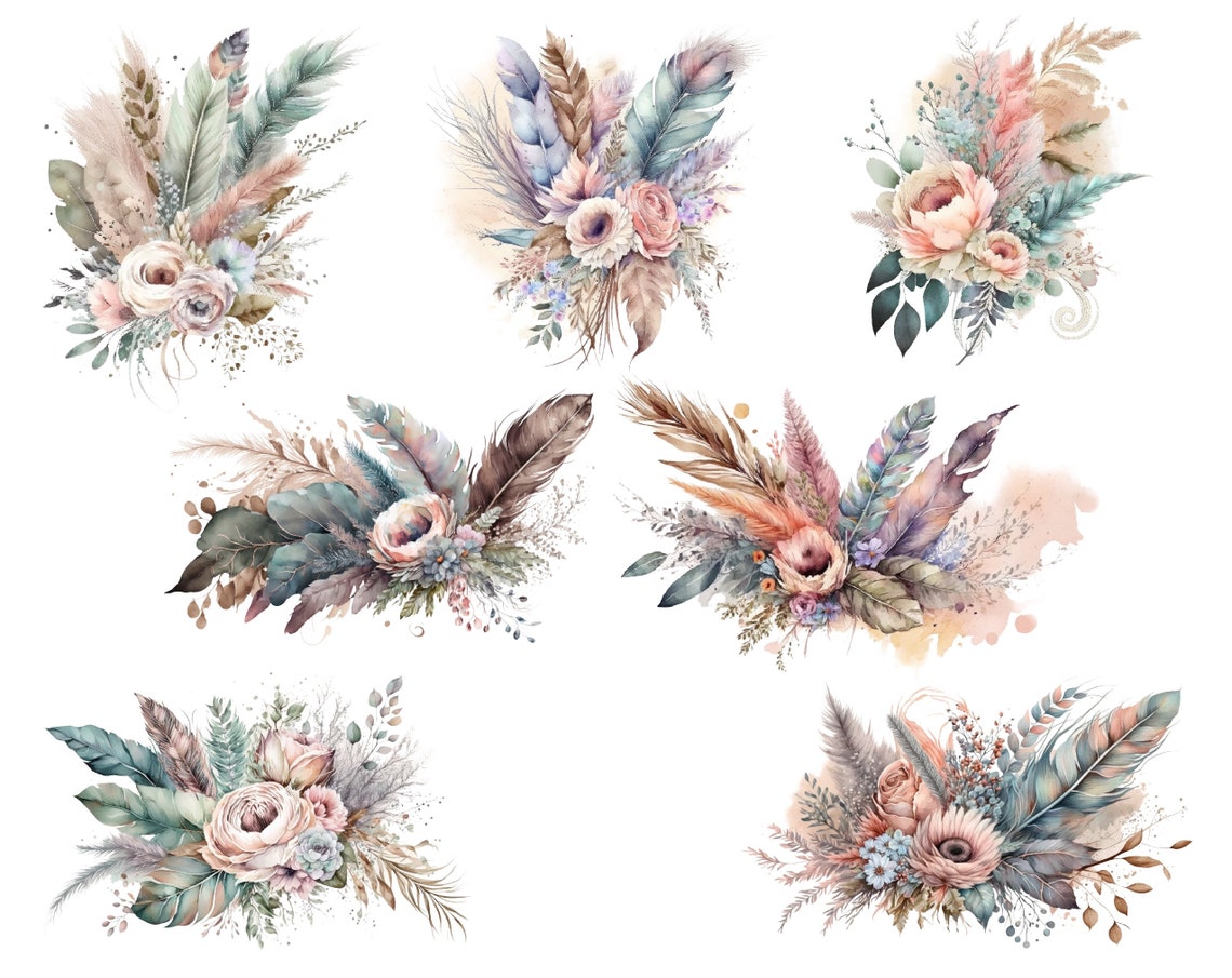 Boho Floral Clipart, Boho Wedding Decor, Fall Wedding Bouquet, Bridal ...