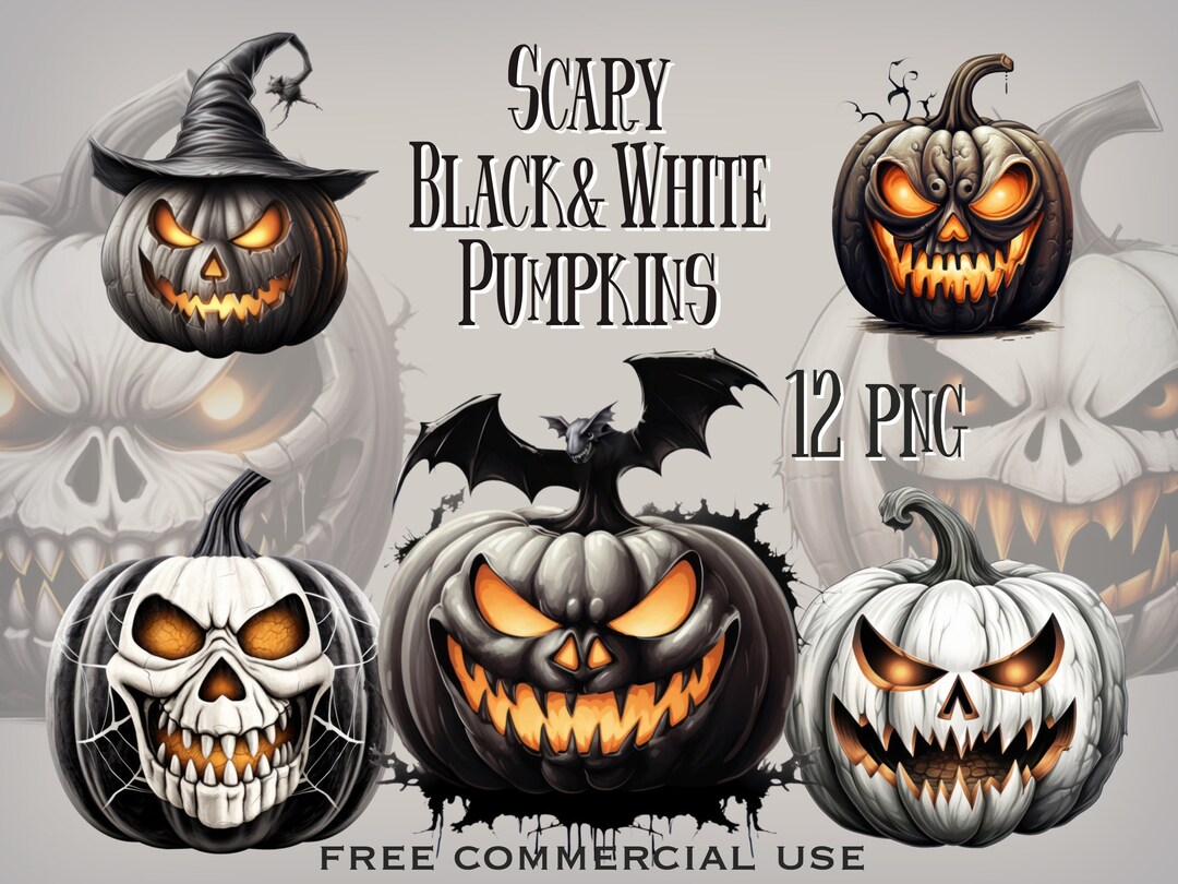 Black & White Jack O Lantern Clipart, Halloween Pumpkin Png Bundle ...