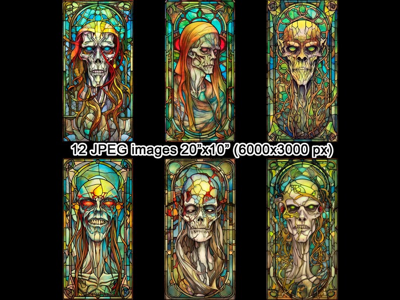 Stained Glass Zombie Clipart, Halloween Horror Digital Paper Pack ...