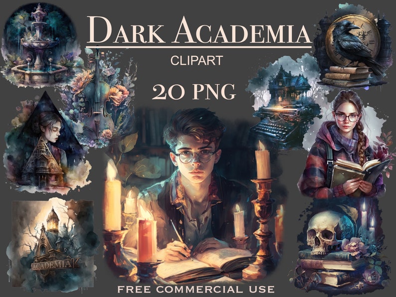 Dark Academia Art Gothic Clipart Dark Academia Bundle Dark - Etsy