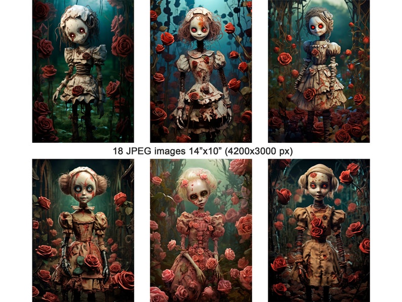 Possessed Doll Clipart, Horror Devil Toy Red Roses Design, Halloween ...