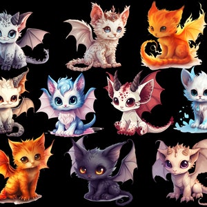 Cute Dragon Cat PNG Bundle, Baby Dragon Clipart, Cute Kitten Clipart ...