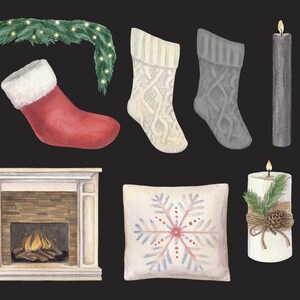Cozy Christmas Watercolor Clipart Set 1 With Scandinavian Holiday Decor ...