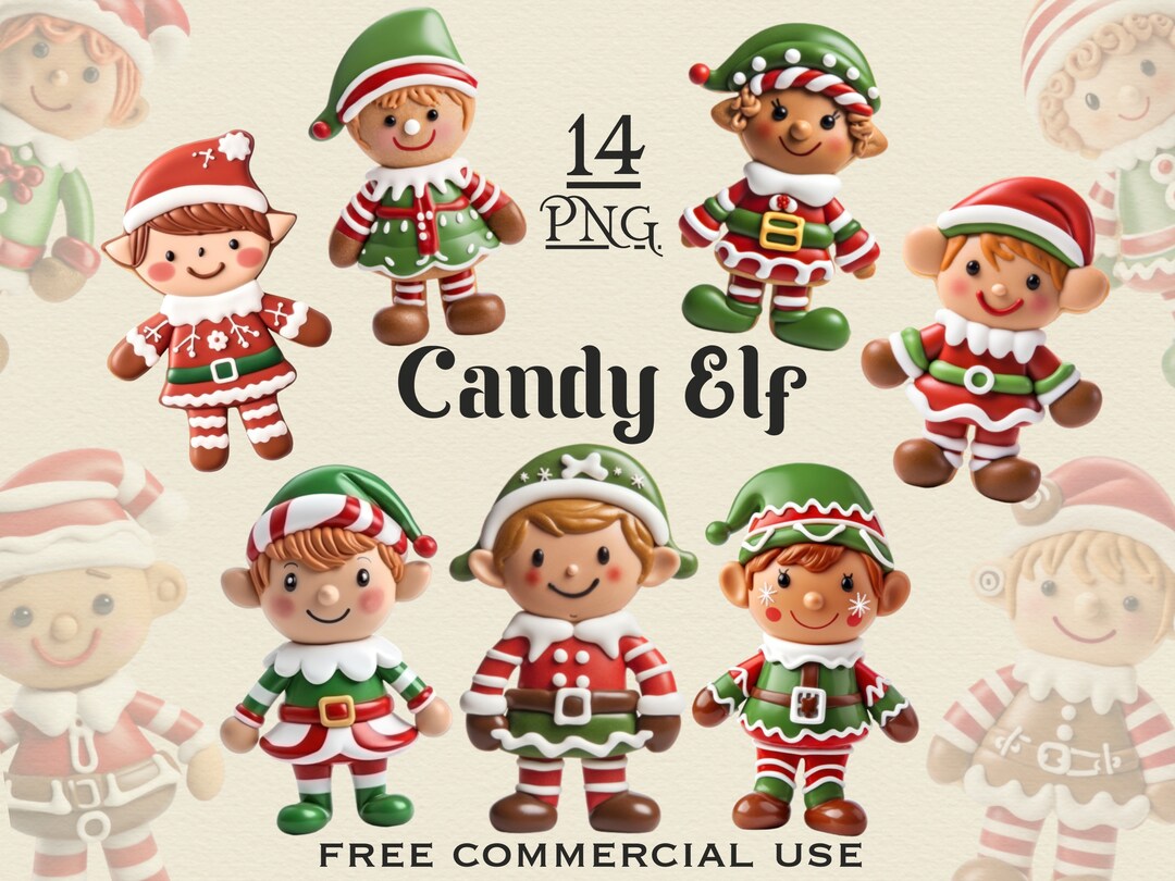 Candy Elf Png Bundle, Christmas Candy Cane Png, Gingerbread Man Clipart ...