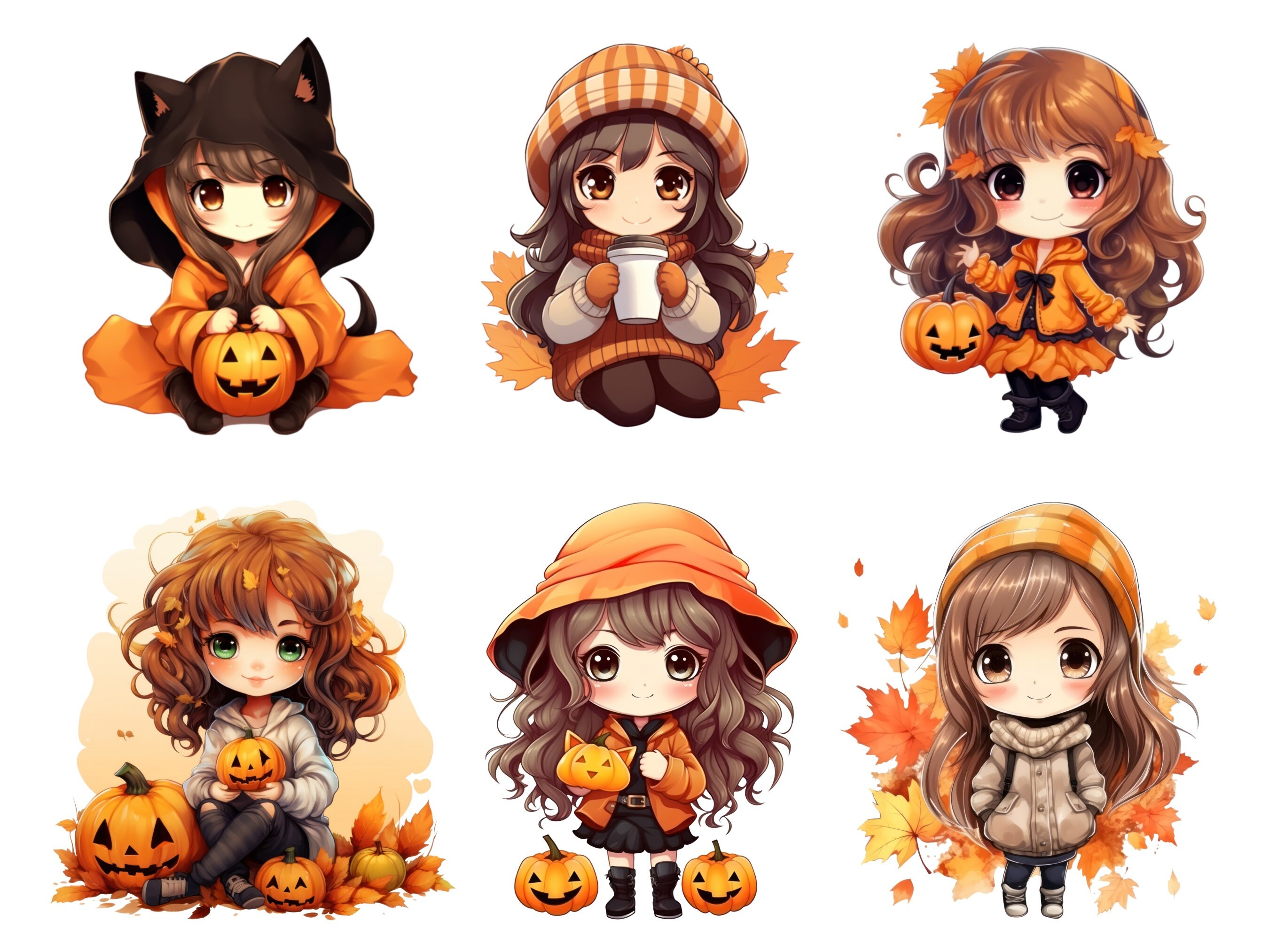 Fall Girl Chibi Clipart, Autumn Kawaii Clipart, Fall Kawaii Anime Png ...