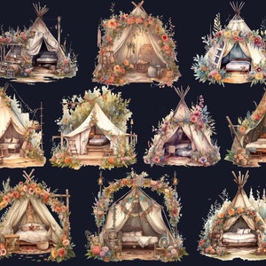 Boho Glamping Tent Watercolor Clipart (PNG Digital Download) - Etsy