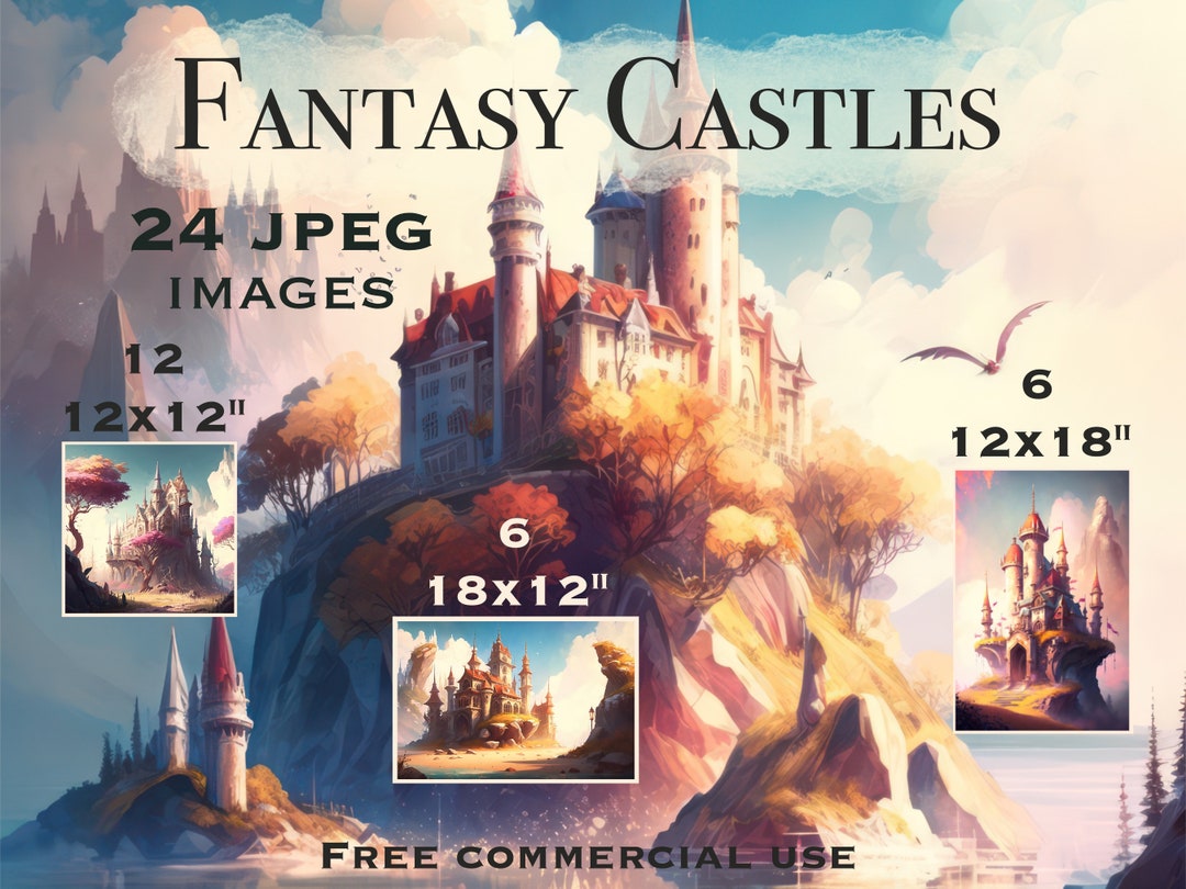 Magic Kingdom Art, Medieval Castle Clipart, Fairytale Landscape Clipart ...