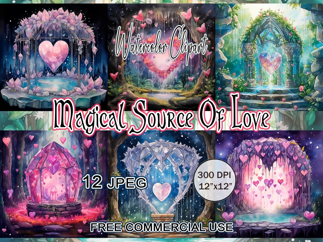Magical Source of Love Bundle, Scenery Fairy Love Art, Watercolor ...