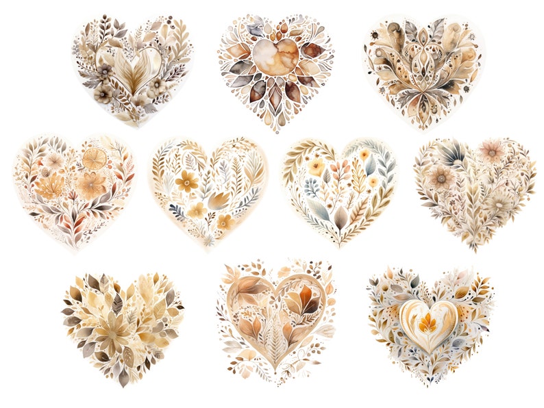 Neutral Boho Hearts Clipart, Valentine Heart Png, Valentines Day Png ...