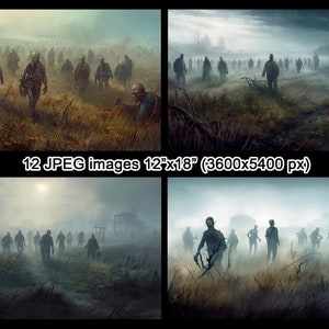 Horror Zombie Clipart, Foggy Fields Spooky Zombies Halloween Images ...