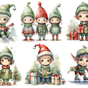 Classic Christmas Elf PNG Bundle, Watercolor Christmas Clipart, Holiday ...