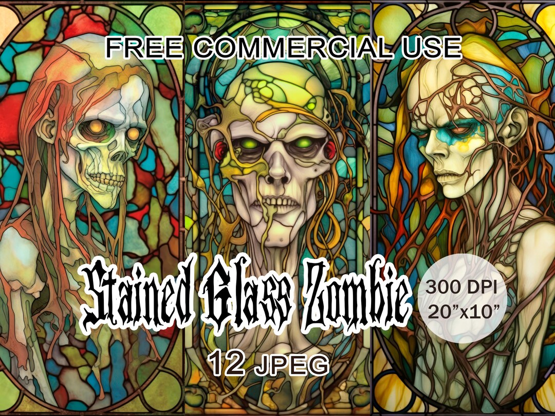 Stained Glass Zombie Clipart, Halloween Horror Digital Paper Pack ...