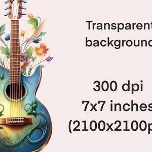 Fantasy Guitar Clipart, Fairy Floral Music Png Bundle, Flower Musical ...