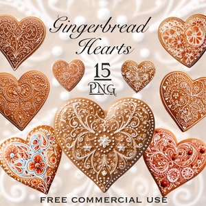 Gingerbread Heart Clipart, Gingerbread Heart Png Bundle, Romantic ...