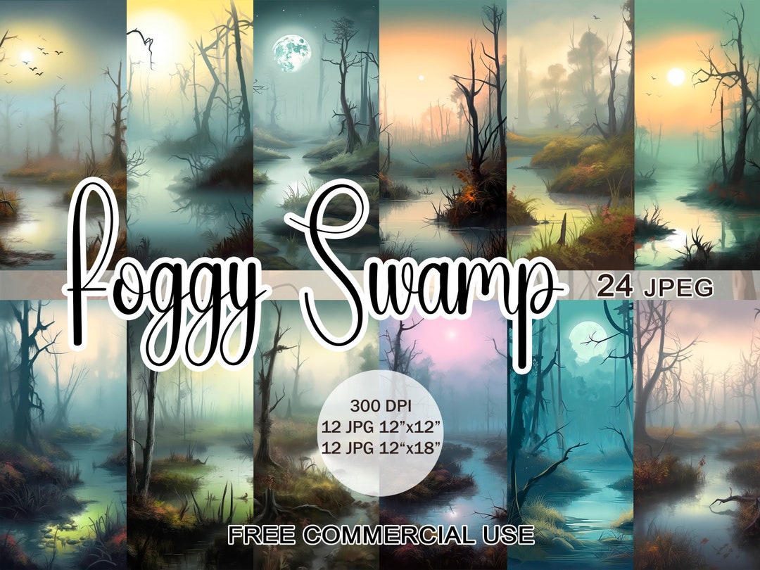 Foggy Swamp Clipart, Enchanted Forest Landscape Jpeg Images of Scary ...