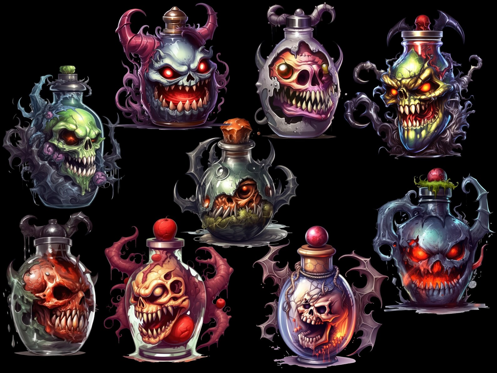 Demon Potion Clipart, Halloween Witch Bottles Digital Art, Witchcraft ...