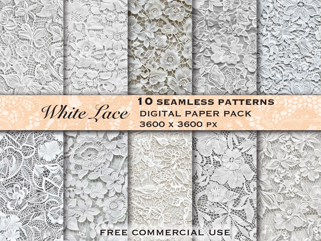 Seamless White Lace Patterns Set, Embroidery Seamless Design Bundle ...