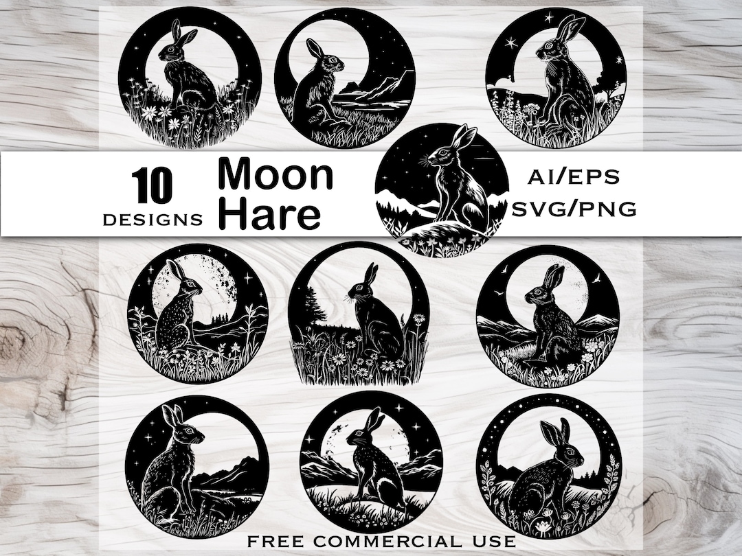 Moon Hare SVG Bundle, Moon Gazing Hares Art, Celestial Moon Svg ...