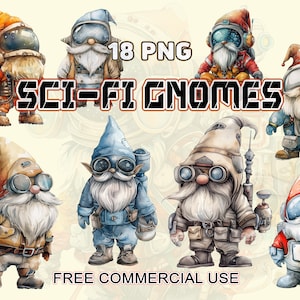 Sci Fi Gnome PNG Bundle, Watercolor Astronaut Dwarfs Clipart, Steampunk ...