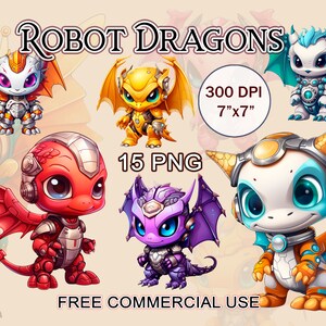 Dragon Robot PNG Bundle, Baby Dragon Clipart, Digital Dragon Art, Cute ...
