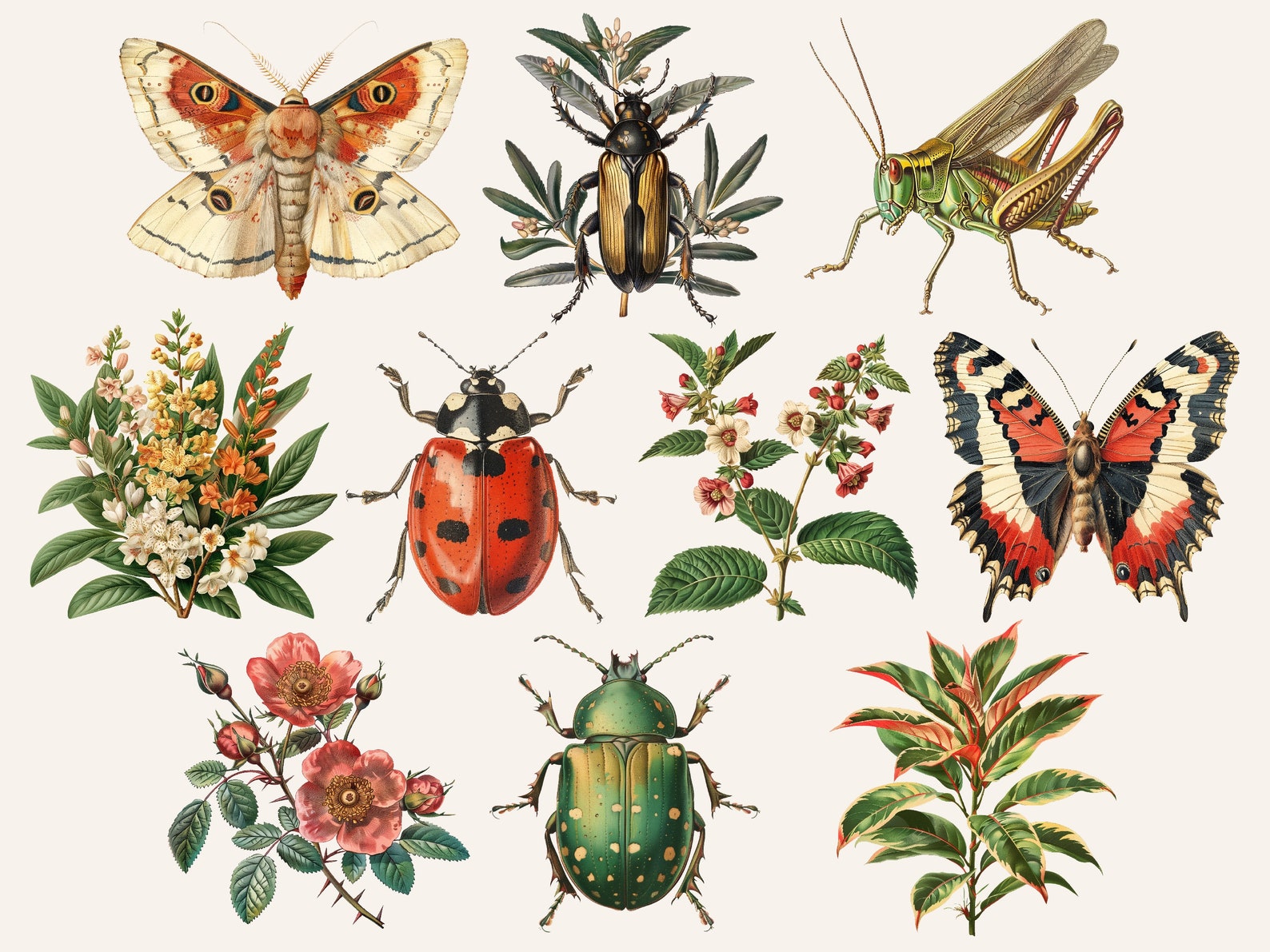 Vintage Insects & Plants PNG Bundle, Entomology Digital Downloads ...
