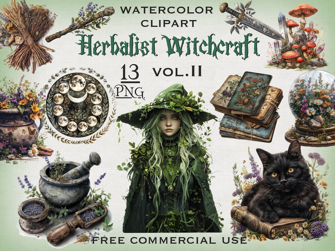 Herbalist Witchcraft PNG Bundle, Pagan Witch Clipart, Wicca Druid Magic ...