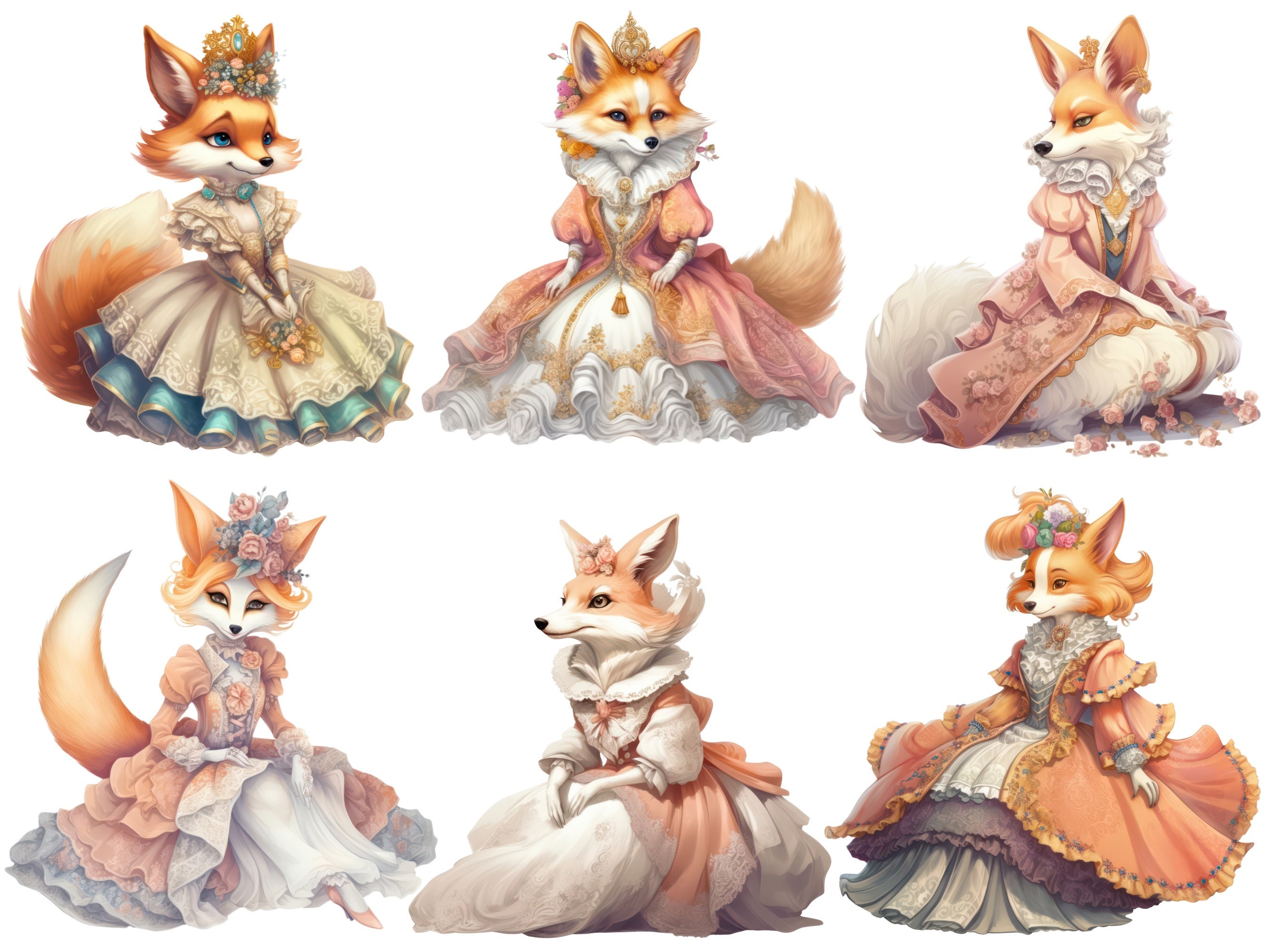 Fox Princess Png Fox Fantasy Clipart Cute Fox Png Fox - Etsy