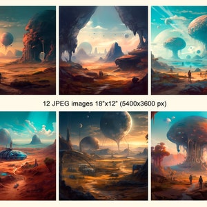 Sci-fi Planet Clipart, Outer Space Fantasy Landscape Images Bundle ...