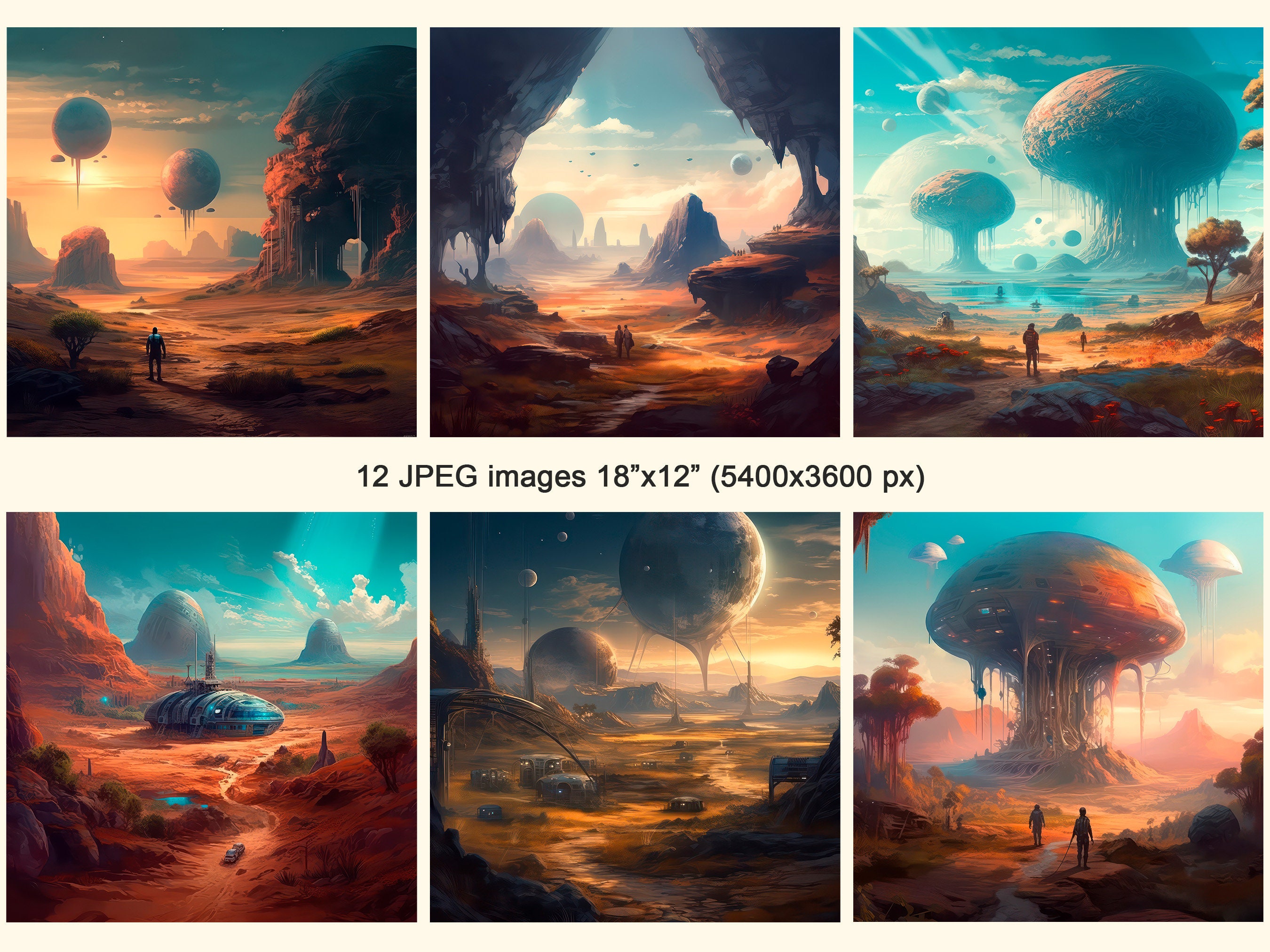 Sci-fi Planet Clipart, Outer Space Fantasy Landscape Images Bundle ...