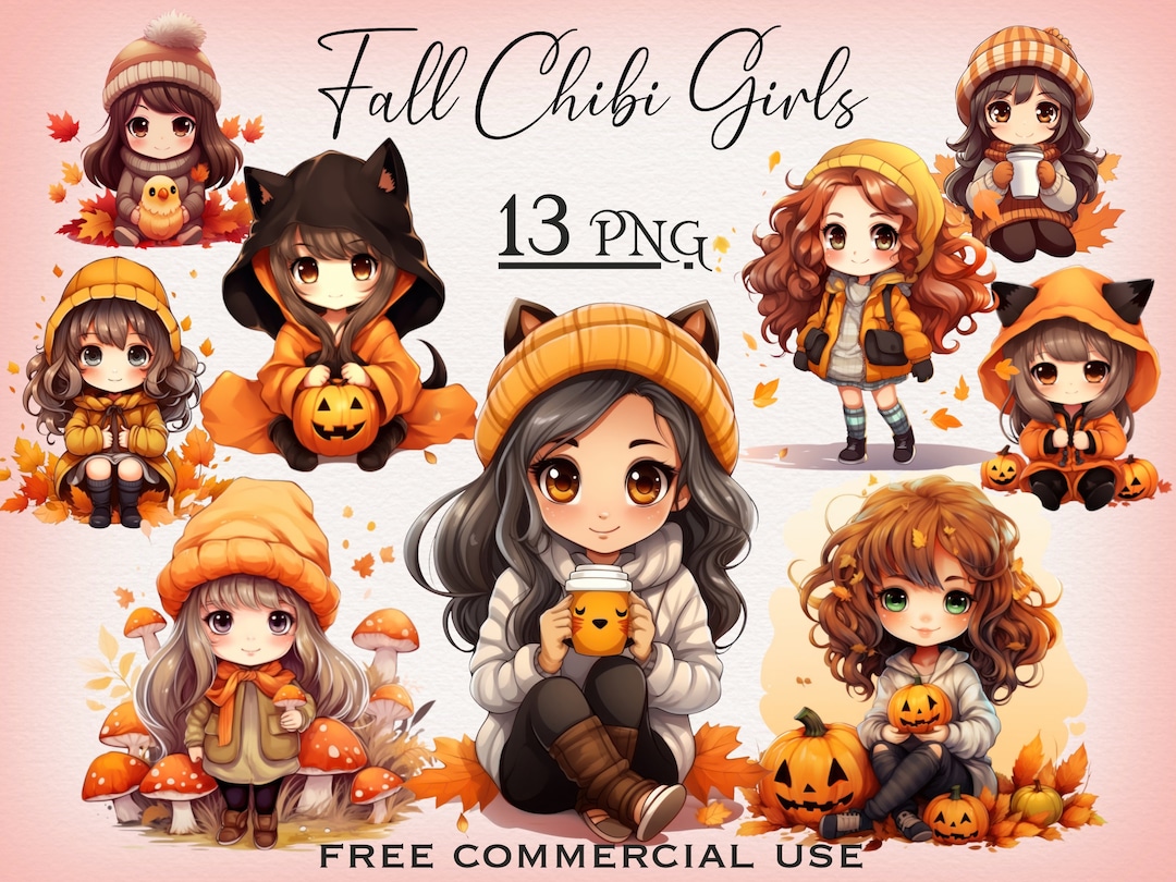 Fall Girl Chibi Clipart, Autumn Kawaii Clipart, Fall Kawaii Anime Png ...
