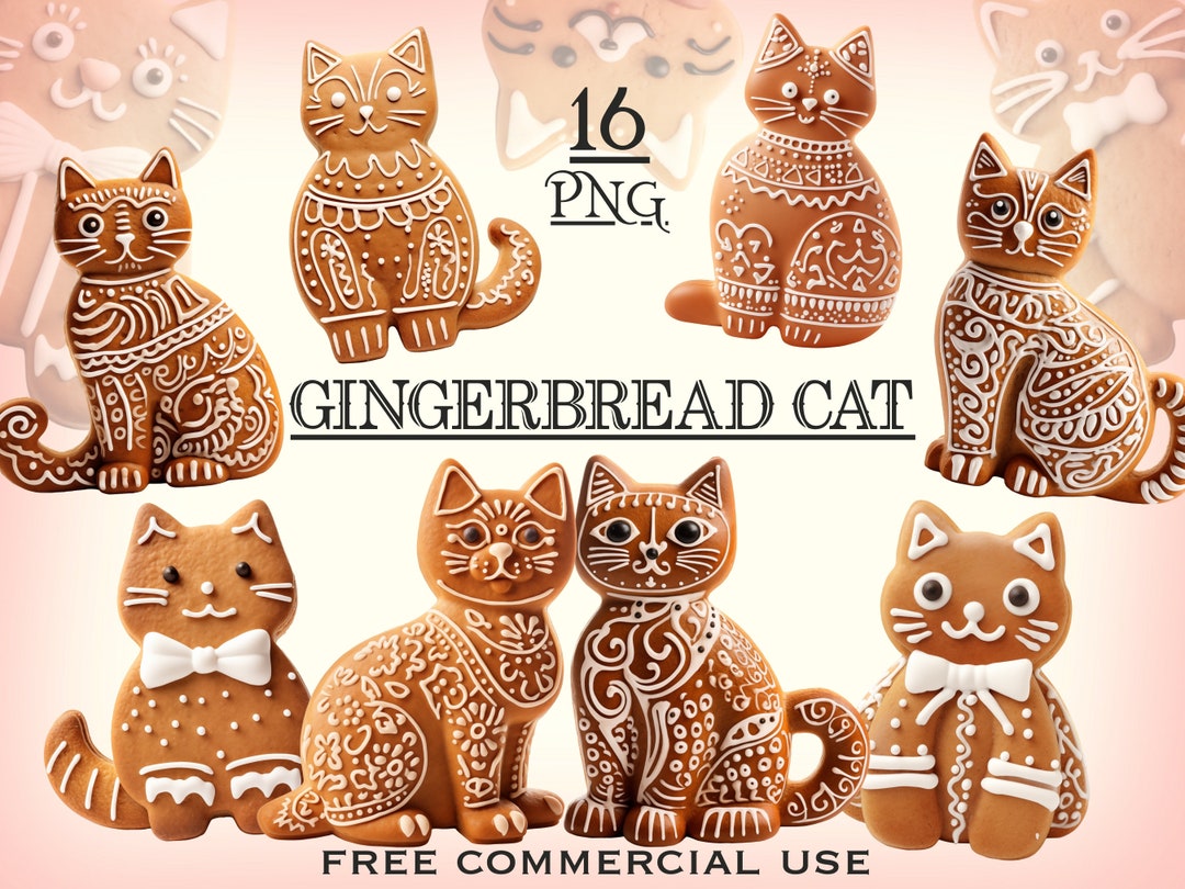 Gingerbread Cat PNG Bundle, Cute Cat Clipart, Gingerbread Clipart, Cat ...
