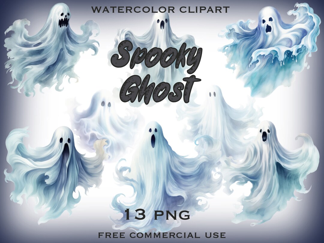 Spooky Ghost Png Bundle, Watercolor Ghosts Clipart, Halloween Horror ...