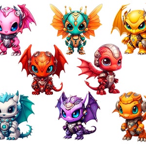 Dragon Robot PNG Bundle, Baby Dragon Clipart, Digital Dragon Art, Cute ...