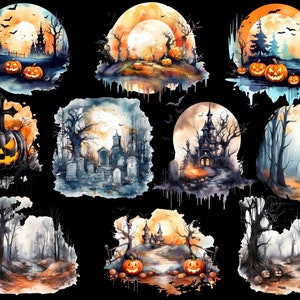 Watercolor Halloween Clipart, Spooky Png Bundle, Horror Overlay ...