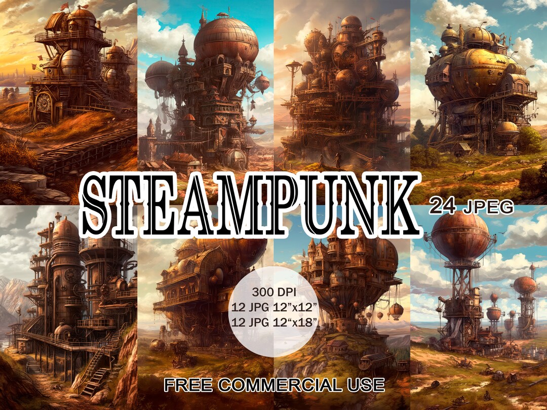 Steampunk Landscape Clipart, Steampunk Clipart, Fantasy Clipart ...